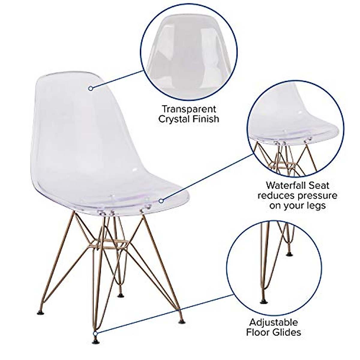 Flash Furniture Elon Series Ghost Chair with Gold Metal Base