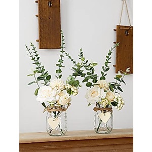 Party Joy Mason Jar Sconces Set of 2 Spring Decor Wall Decor Rustic Wall Sconces with Remote Control LED Fairy Lights and Artificial Flowers Bathroom Decor Home Decor with Lights