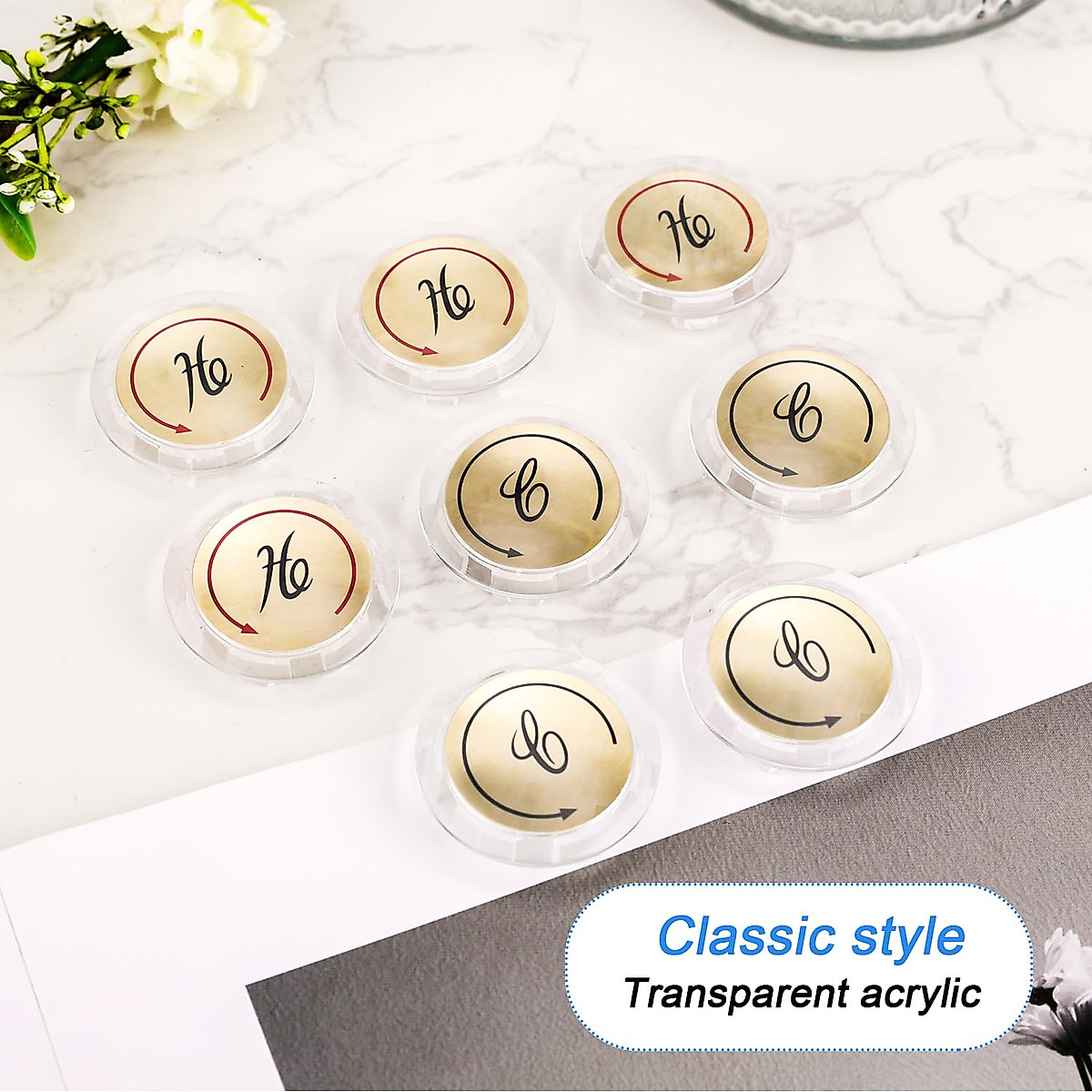 8pcs Faucet Index Buttons, 1.34 Inch Diameter Hot and Cold Bathroom Sink Shower Knobs Handle Sign Stickers Replacement Parts Caps Accessories Compatible with Delta/LDR/Delex Double Handle Faucet