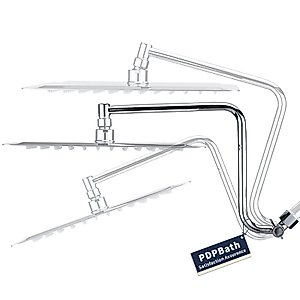 PDPBath Shower Extension Arm, 12" Upgrade Solid Brass Shower Head Shower Head Extender, Adjustable Height Extended with G1/2 Universal Connection for Large Vertical Rainfall Shower Head - Chrome