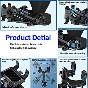 Kairiyard Car Phone Holder Mount, 360°Rotatable and Retractable Car Rearview Mirror Phone Holder Multifunctional Universal Cell Phone Mount Stand for All Mobile Phones