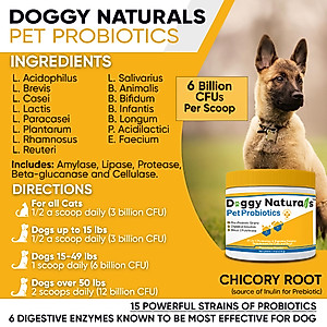 Probiotics for Dogs and Cats - Max-Strength with15 Strains Pre &Probiotics Digestive Health, Increase & Maintain Proper Gut Flora(Made in USA) 7.4 Oz (6 Billion CFU Per Scoop)
