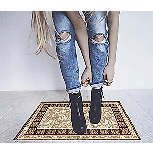 Stair Treads Non-Slip Landing Mat- Skid Resistant Rubber Back Landing Rug - Beautiful Design Landing Mat for Bottom of Stairs - Floormat - Doormat (20" x 30") Mixed Beige Floral