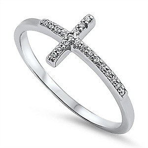 CloseoutWarehouse Cubic Zirconia Saint John Sideway Cross Ring Sterling Silver Size 14