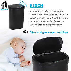 13 Gallon Touch Free Automatic Stainless Steel Trash Can Garbage Can Metal Trash Bin with Lid for Kitchen Living Room Office Bathroom, Electronic Motion Sensor Automatic Trash Can - Black