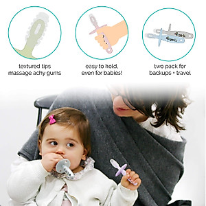 ZoLi Chubby Gummy teether | 2 Pack Baby Teething Relief - Blush/Grey, BPA Free Teething Stick - Teething Toy