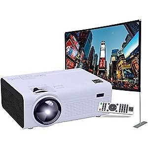 RCA RPJ136 LCD Home Theater Projector with LED Projection Lamp 1080p HD Compatible Bundle RPJ123 Indoor Outdoor 100" Diagonal Portable Projector Screen Kit