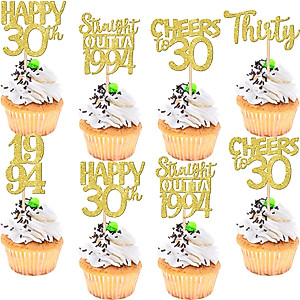 30PCS Straight Outta 1994 Cupcake Toppers Gold Glitter Thirty Happy 30th Birthday Cupcake Picks Cheers to 30 Years Cake Decorations for 30th Birthday Anniversary Party Decoration Supplies