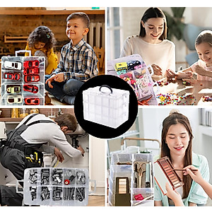 Anstore Storage Box with Compartments, Reinforced 3-Tier Clear Plastic Craft Storage Box with Lids, Practical Sorting Box for Crafts, Jewelry, Toy building blocks(Medium)