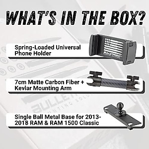 Bulletpoint Dash Mount Cell Phone Holder Compatible with 2013-2018 RAM Truck & 2019+ RAM 1500 Classic 20mm Ball Mount - Compatible with iPhone and Android Smartphones (Single Ball with Phone Holder)