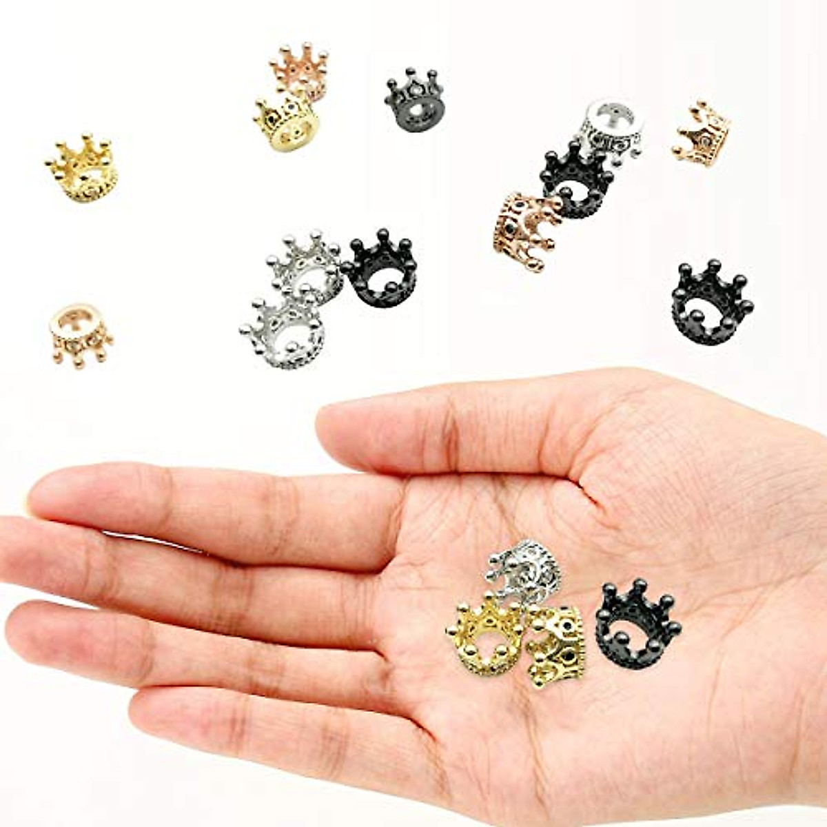 16 PCS Crown Beads, Crown Spacer Beads, Crown Pendant Inlaid with Zircon Loose Beads, for Bracelet Necklace Jewelry DIY Accessories