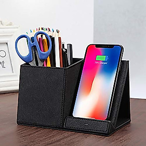 COSOOS Fast Wireless Charger with Desk Organizer, Desk Phone Charger Compatible with 13/13 Pro/13 Pro Max/13 Mini/SE /12/11/XS/8 Plus, Galaxy S21/S20+/S10/Note 10/Note 9/(No AC Adapter)