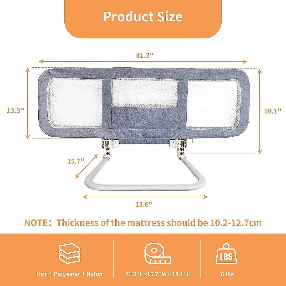 Bed Rail For Toddlers, Extra Long 41.3'' Baby Bed Rail Guard For Kids, 180° Up Side Down Foldable Portable Bed Fence, Infants Bed Guardrail For Travelling Hotel, Home, Full Twin Queen King Mattress