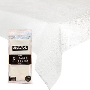 Paper Tablecloths for Rectangle Tables 5 Pack,White Disposable Paper Tablecloth, 3 Ply Paper & Plastic 54" x 108" Tablecover, Table Cloth for Various Occasions Parties, Indoor & Outdoor Banquet Use