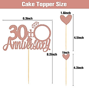 Sumerk 30th Anniversary Cake Topper,13PCS Rose Gold Glitter Cake Toppers Cake Decorations Set for 30th Wedding Anniversary Celebration Party