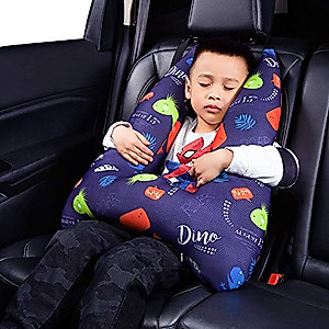 Kids Car Pillow with Head and Neck Support | Adjustable with Seatbelt | Soft and Snug Car Headrest Pillow | Best for Children When Traveling - Black Suede