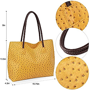 Milan Chiva Leather Tote Bag for Women with Zipper Large Ostrich Hobo Purse Shoulder Purses and Handbags, MC-1038YL