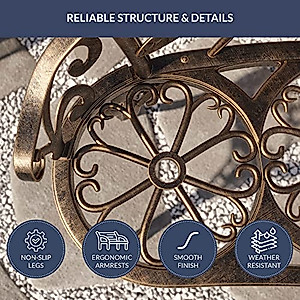 BELLEZE Outdoor Bench, Patio Outdoor Garden Bench Cast Aluminum Metal Loveseat Chairs for Park, Yard, Porch, Lawn, Balcony, Backyard, Antique Floral Rose Accent Seat Furniture, Bronze