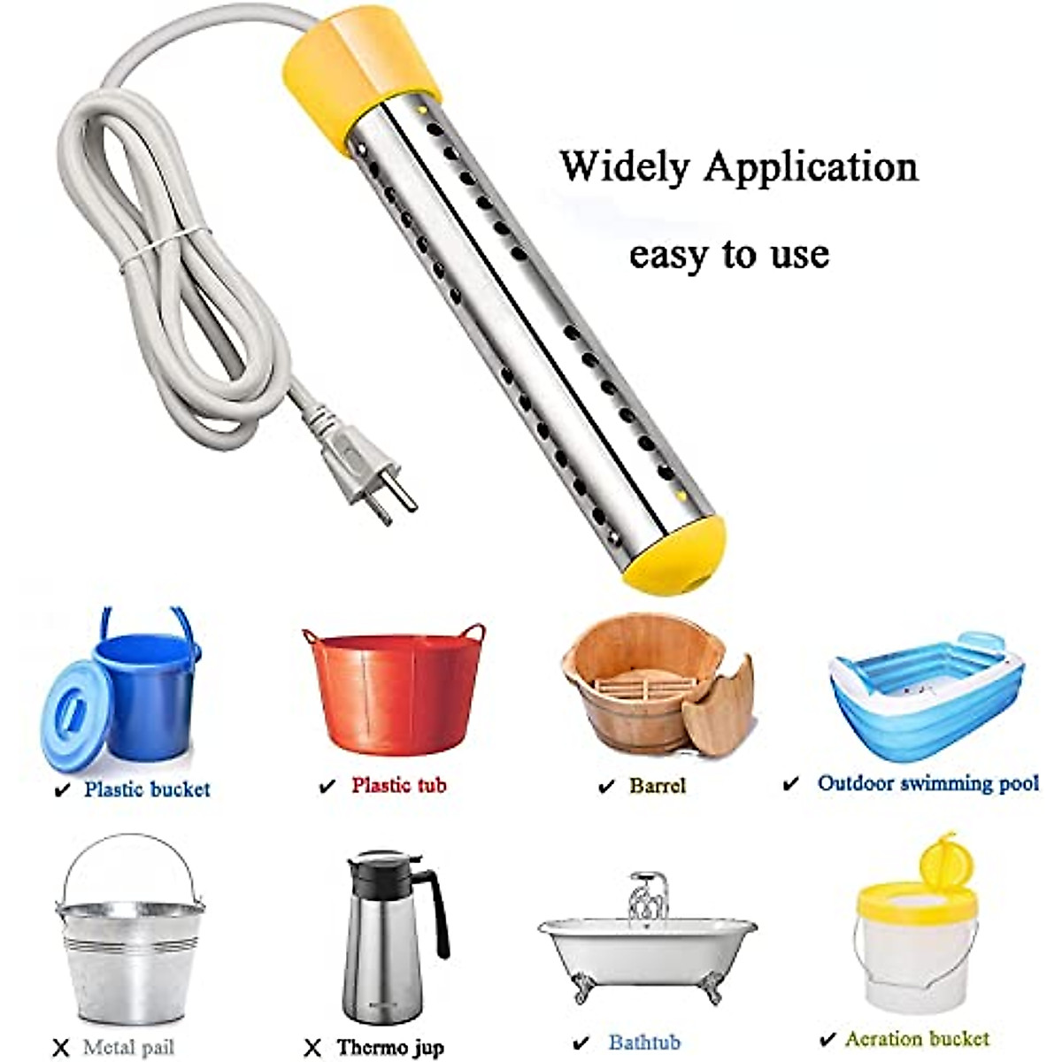 CMI Portable Immersion Water Heater Bathtub Inflatable Pool Electric Fully Submersible Instant Water Heaters 1500W (Yellow)