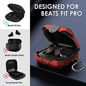 NUOMIJIO Case for Beats Fit Pro 2021 with Secure Lock Full Body Shock-Absorbing Anti-Scratch Hard Shell Protective Cover Compatible with Beats Fit Pro with Keychain (Red)