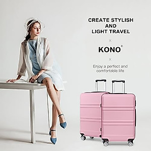 Kono 20'' Carry on Luggage Lightweight with Spinner Wheel TSA Lock Hardside Luggage Airline Approved Carry on Suitcase Pink