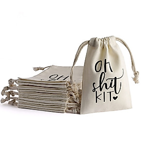 PandaSew Oh Kit Bags Party Favor Bags for Bachelorette Survival Jewelry Bag Luxury Beige Cotton Canvas Drawstring Bag for gift (20pcs 4x6 inch)