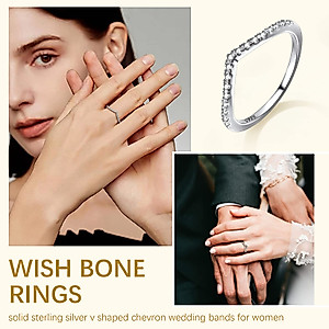 Suplight Chevron Wedding Band Size 12 Sterling Silver Wishbone 'V' Ring for Women with Cubic Zirconia