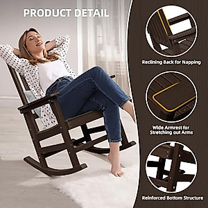 DWVO Patio Rocking Chair, All-Weather Resistant Outdoor Indoor Polyethylene Patio Rocker Chair with Cushion, Comfortable and Easy to Maintain Rocker for Balcony, Backyard and Living Room(Brown)