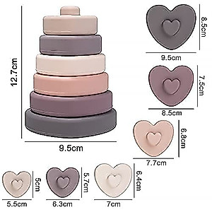 Baby Step Silicone Stacking Toys for Babies – Soft Building Tower & Baby Teether, Educational Ring Stacker Baby Sensory Toy, 6 Pieces Heart Shaped Purple Stacking Rings Tower