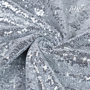 TRLYC 4Ft7Ft Silver Sequin Photo Backdrop Ceremony Background Shimmer Curtain for Wedding