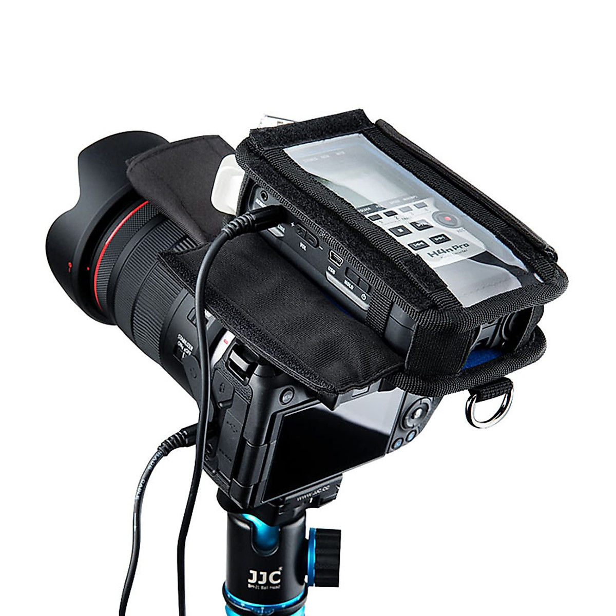 JJC H4n Protective Carrying Storage Pouch Case Bag for Zoom H4n Pro All Black & Tascam DR-40 Handy Portable Recorder replaces Zoom PCH-4n Case, with Clear Visible Front Face Cover Protector