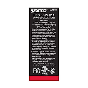 Satco S21273 5.5B11/LED/927/CL/120V/E12-6 Pack