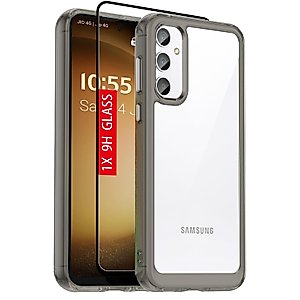 for Samsung S23 FE Case, Samsung Galaxy S23 FE 5G Case, with[Tempered Glass Screen Protector][Built-in 4 Airbags][Not-Yellowing] Military-Grade Shockproof Case for Galaxy S23 FE, Clear-Black