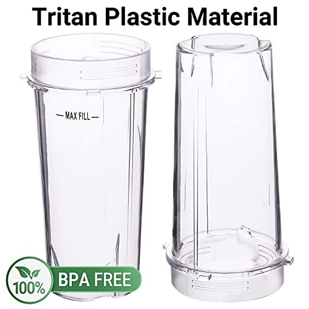 Replacement Blender Cup with Lids 16oz (2 Pack) For Nutri Ninja Pro BL660 BL663CO BL740 BL770 BL770W BL771 BL773CO BL780 BL780CO Ninja Professional 1200W 1100W 1500 Watts Blender Cups Parts