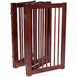 Giantex Freestanding Pet Gate with Door, 36inch 4 Panels Wooden Dog Gate with Walk Through Door, Foldable Pet Safety Puppy Fence Adjustable Pen for House Doorway Stairs