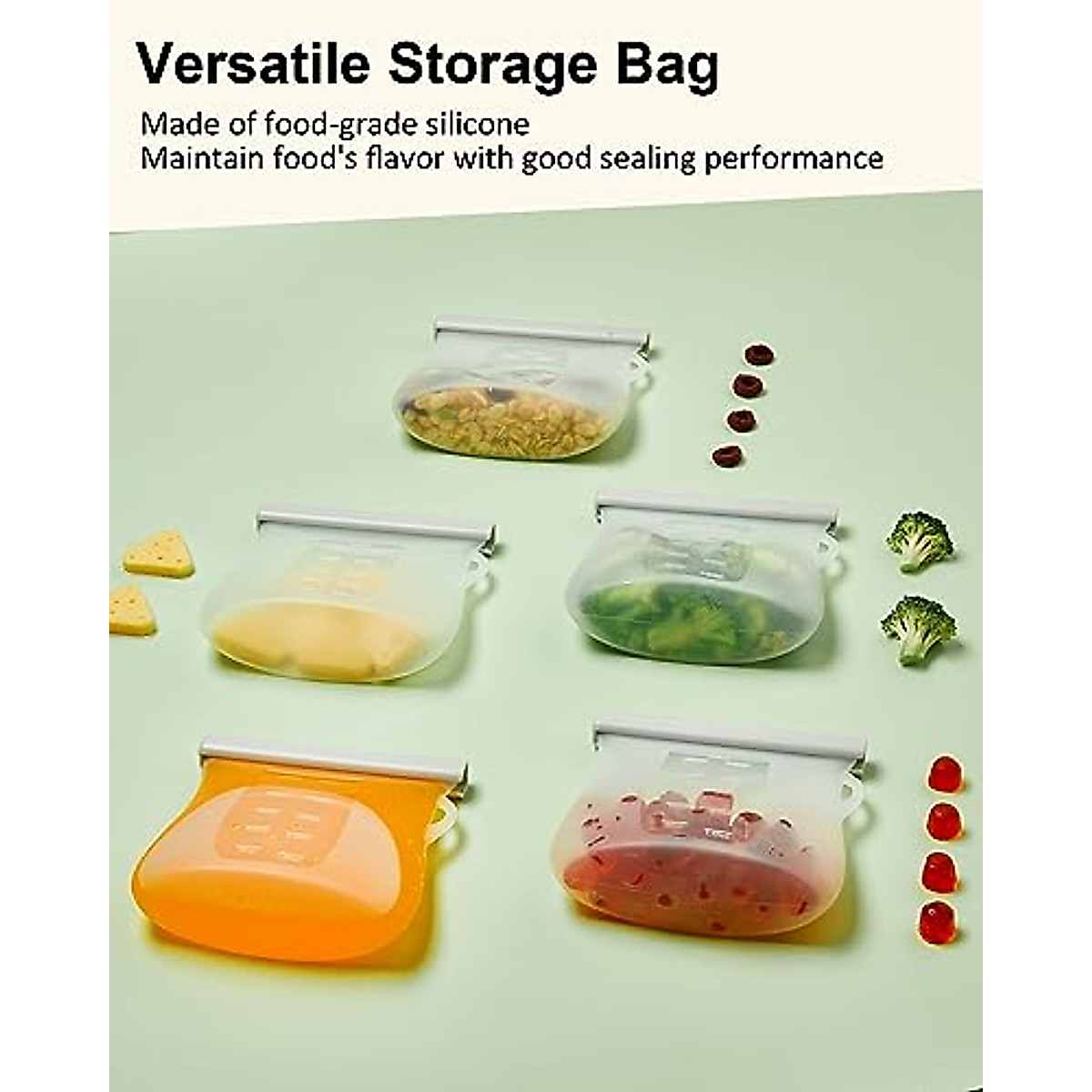 Lictin 5PCS Silicone Breastmilk Storage Bags, 8.5oz/250ml Reusable Breast Milk Storage Container, BPA-Free Self-Standing Milk Storing Bags for Breastfeeding, Leak-Proof Baby Food Storage Containers