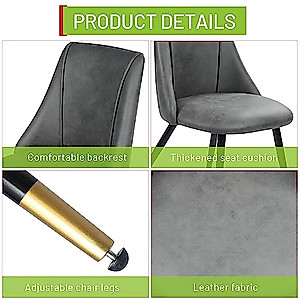 FurnitureR Dining Chairs Set of 2 Modern Upholstered Accent Chairs with Soft Seat/Metal Legs Kitchen Side Chairs for Kitchen Dining Room Waiting Reception Room, Faux Leather, Charcoal