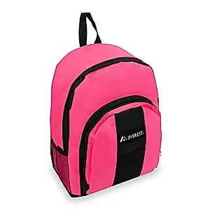 Everest Luggage Backpack with Front and Side Pockets, Hot Pink/Black, Large