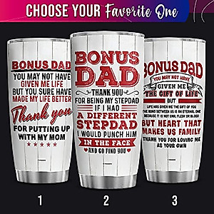 Wassmin Personalized Bonus Dad Tumbler Cup With Lid 20oz 30oz Double Wall Vacuum Insulated Stainless Steel Tumblers Coffee Travel Mug Father's Birthday Christmas Gifts For Step Dads Stepdad (Quote 1)