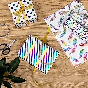 Egcina Present Rainbow Wrapping Paper, 10 Sheets Birthday Christmas Wedding BabyShower Present Foil Wrapping Paper for Kids, Adults, Princess Pink Barbie Rainbow Happy Birthday