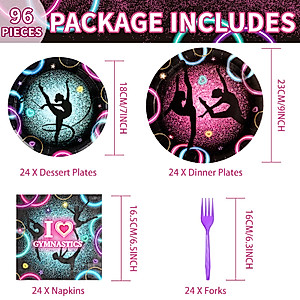 96Pcs Gymnastics Birthday Party Supplies Gymnastics Party Plates Disposable Paper Gymnastics Tableware Set for Girls Gymnastics Birthday Baby Shower Decorations, Serves 24