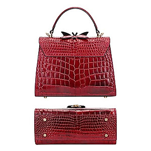PIJUSHI Designer Handbags for Women Crocodile Leather Crossbody Satchel Bag with Butterfly(66297 Red)
