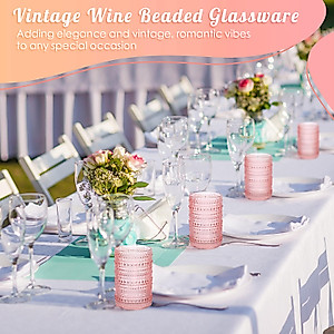 Roshtia 12 Set Pink Hobnail Beaded Drinking Glasses 15 oz Vintage Glassware Old Fashioned Iced Beverage Glasses Textured Cocktail Glasses Embossed Glassware Cups for Juice, Water, Not Dishwasher Safe