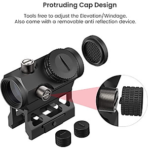 Feyachi V30 2MOA Red Dot Sight Auto On & Off 1x20mm Compact Reddot Optics with Low Profile and Absolute Co-Witness Mount, Flip Up Lens Covers and Anti Reflection Device