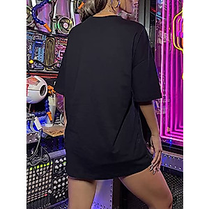 SHENHE Women's Oversized T Shirt Graphic Printed Tee Short Sleeve Round Neck Loose Tops Black L