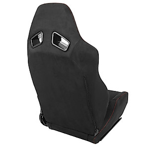 J2 Engineering J2-RS-003-BK Red Stitching Alcantara Reclinable Back Rest Racing Bucket Seats for 4 Point Harness, 38" H X 21" W X 23" D, 1 Pair