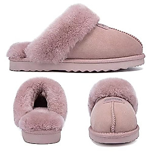 FUZZYFOAMS Genuine Australian Sheepskin Women Slippers Memory Foam Shearling Slipper Water Resistant Warm and Fluffy Indoor Outdoor House Shoes U822YMBT901.SY-Dusty Pink-40