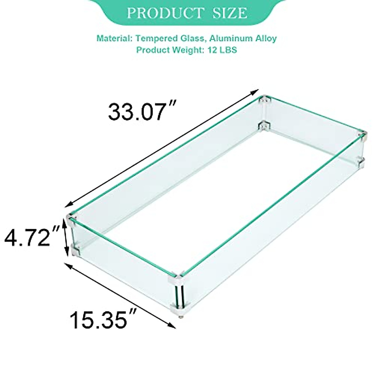 HOMREST Fire Pit Wind Guard Rectangular, 33"x15.35"x4.72" Tempered Glass Flame Guard, Fire Pit Table Wind Guard Fence for Rectangular Outdoor Patio, Clear HD Glass 0.39 Inch Thick