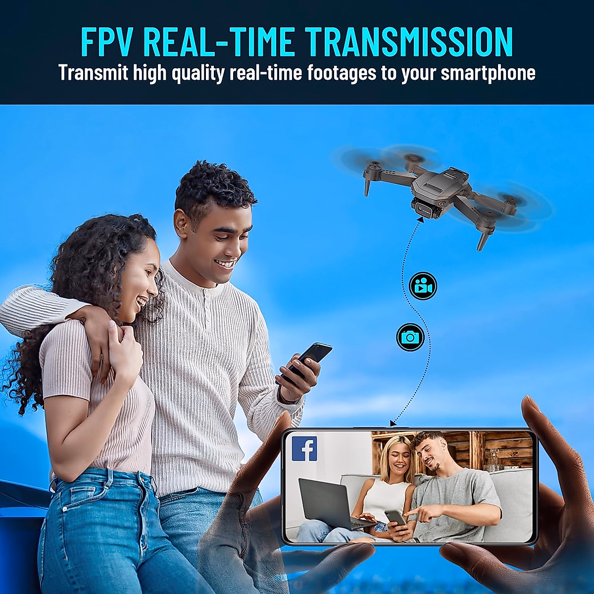 GOFOIT E60 Drone with Camera for Adults Kids, 1080P HD Foldable FPV RC Quadcopter with Upgrade Gesture Control, 90° Adjustable Lens, Headless Mode, 2 Batteries, Carrying Case, Altitude Hold, 3D Flip