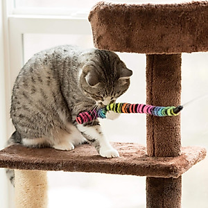 SillyPet Youngever 12 Pieces Cat Toys Teasing Feather Toy, Retractable Wand with Assorted Teaser Refills, Interactive Feather Teaser Wand Toy Bell Kitten Cat Having Fun Exerciser Playing